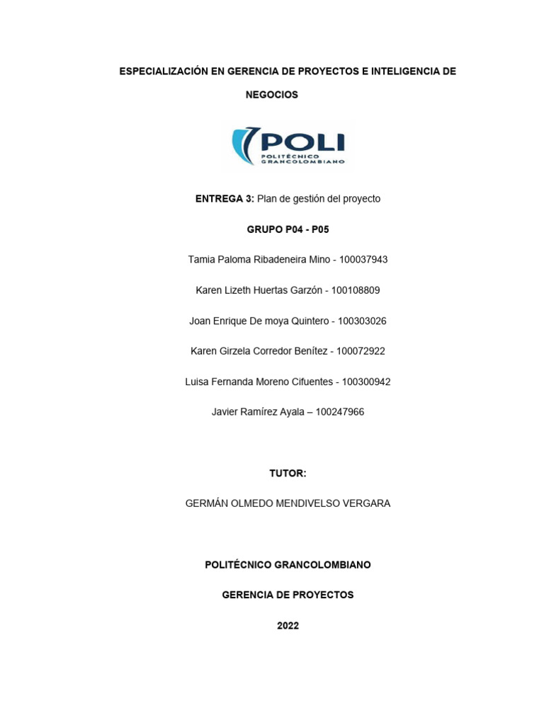 Entregable 3 - Gestión de Proyectos l-4 | PDF | Presupuesto