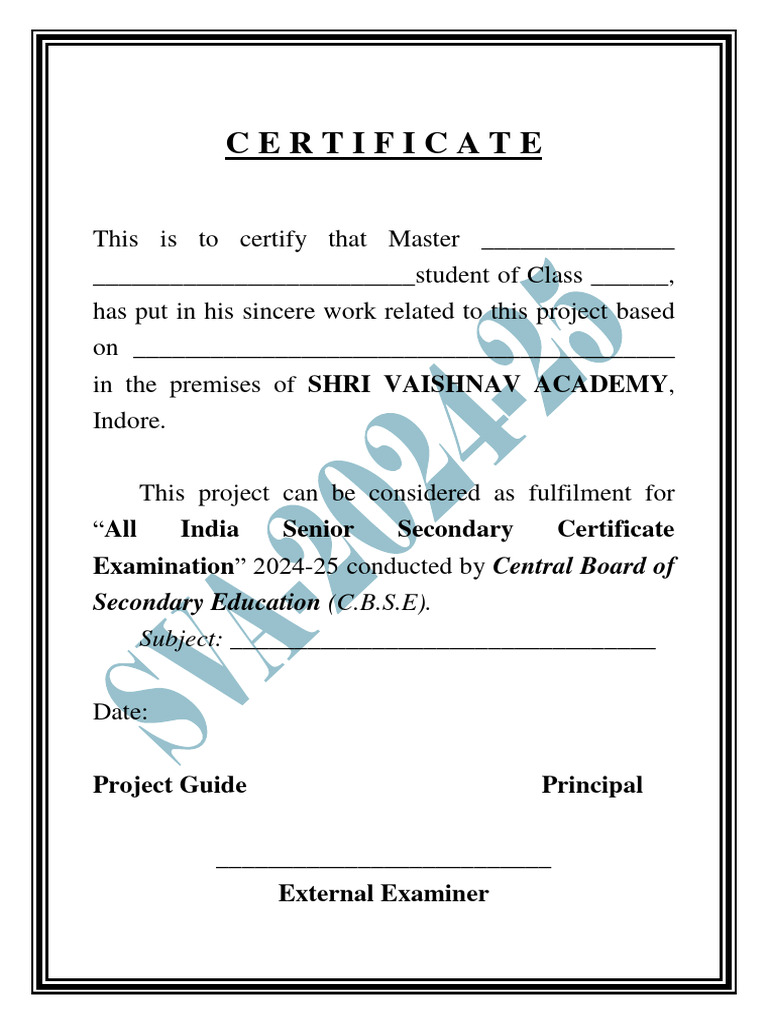 Project Certificate for CBSE Examination | PDF
