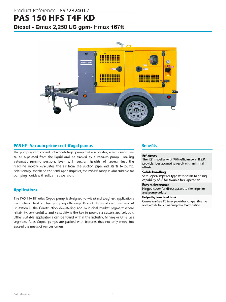 Atlas Copco PAS 150 HF Pump Overview | PDF | Pump | Mechanical Engineering