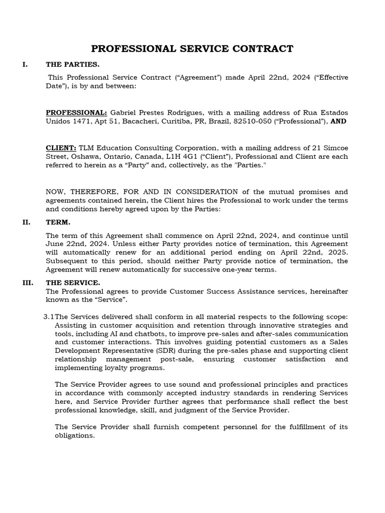 Professional Service Contract Signed Gabriel | PDF | Confidentiality ...