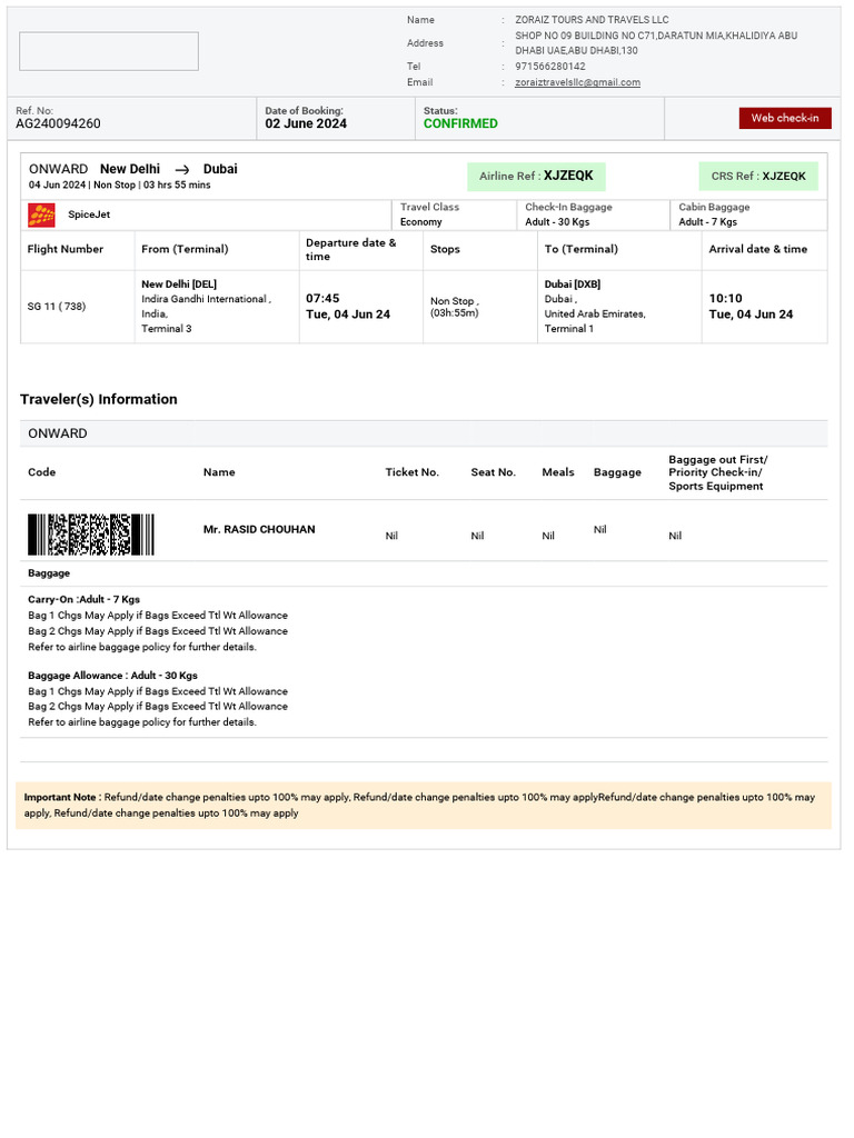 Ticket 2400942601 | PDF | Baggage | Aviation