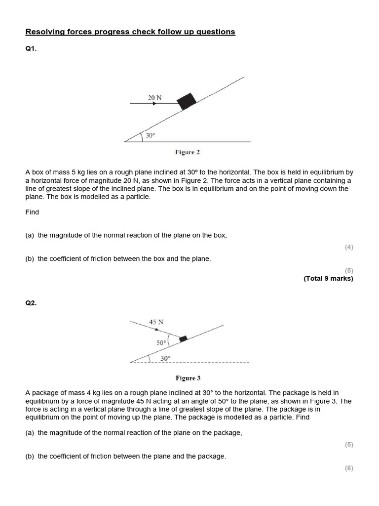 Resolving Forces Progress Check Follow Up Questions | PDF | Force ...