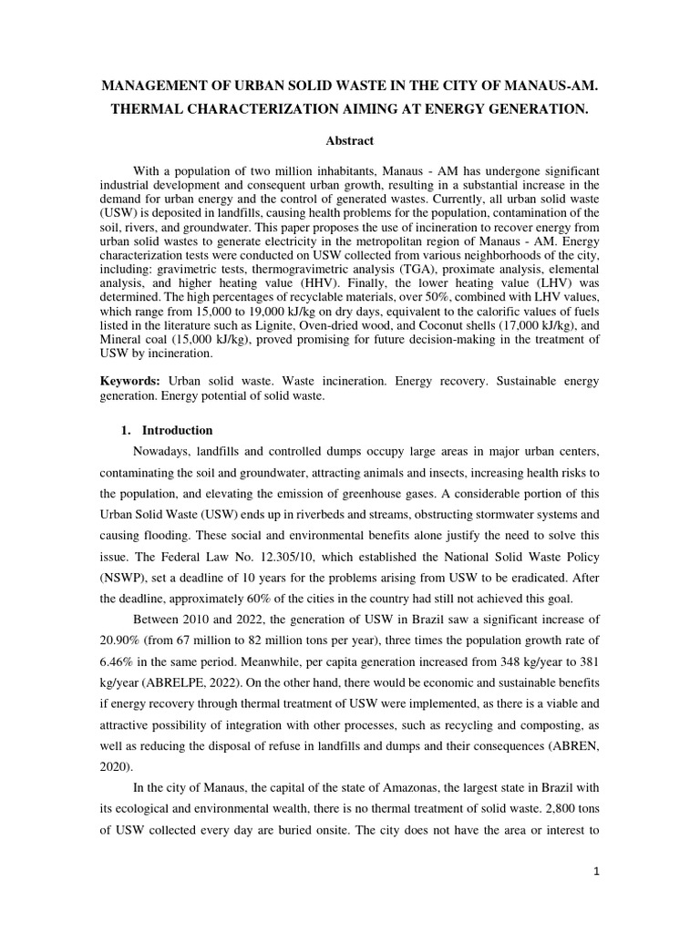 Management of Urban Solid Waste in The City of Manaus | PDF ...
