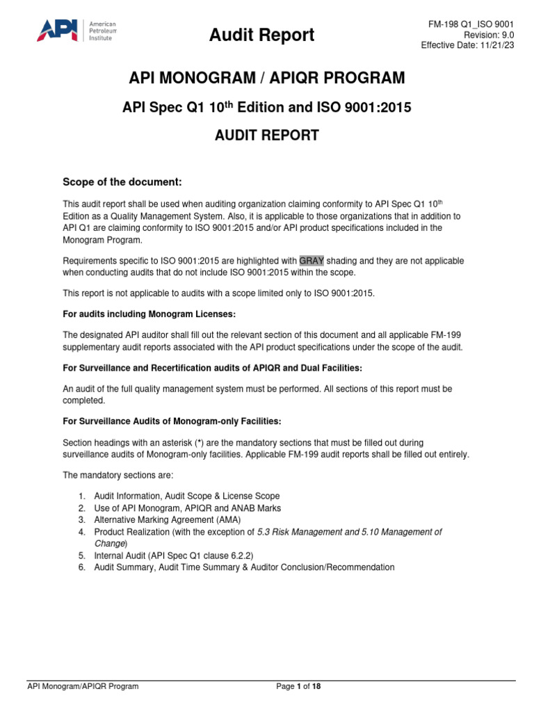 API Q1 Audit Report Overview | PDF | Audit | Iso 9000
