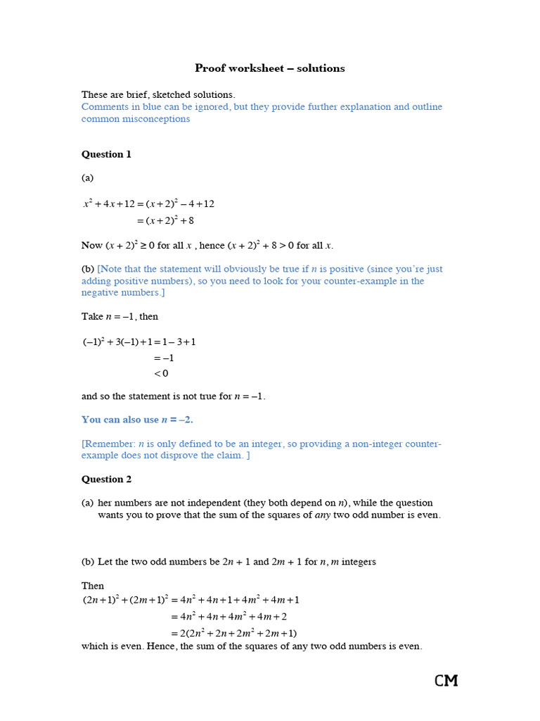 Proof Worksheet - Solutions | PDF | Mathematics | Mathematical Logic