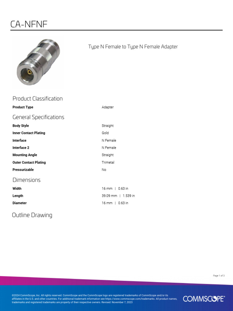 Type N Female Adapter Specifications | PDF | Electrical Resistance And ...