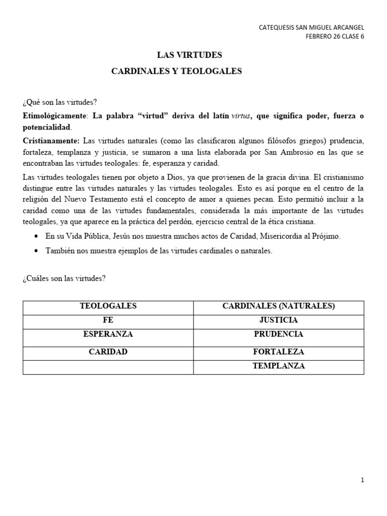 Virtudes Cardinales y Teologales en Catequesis | PDF | Virtud | Teología