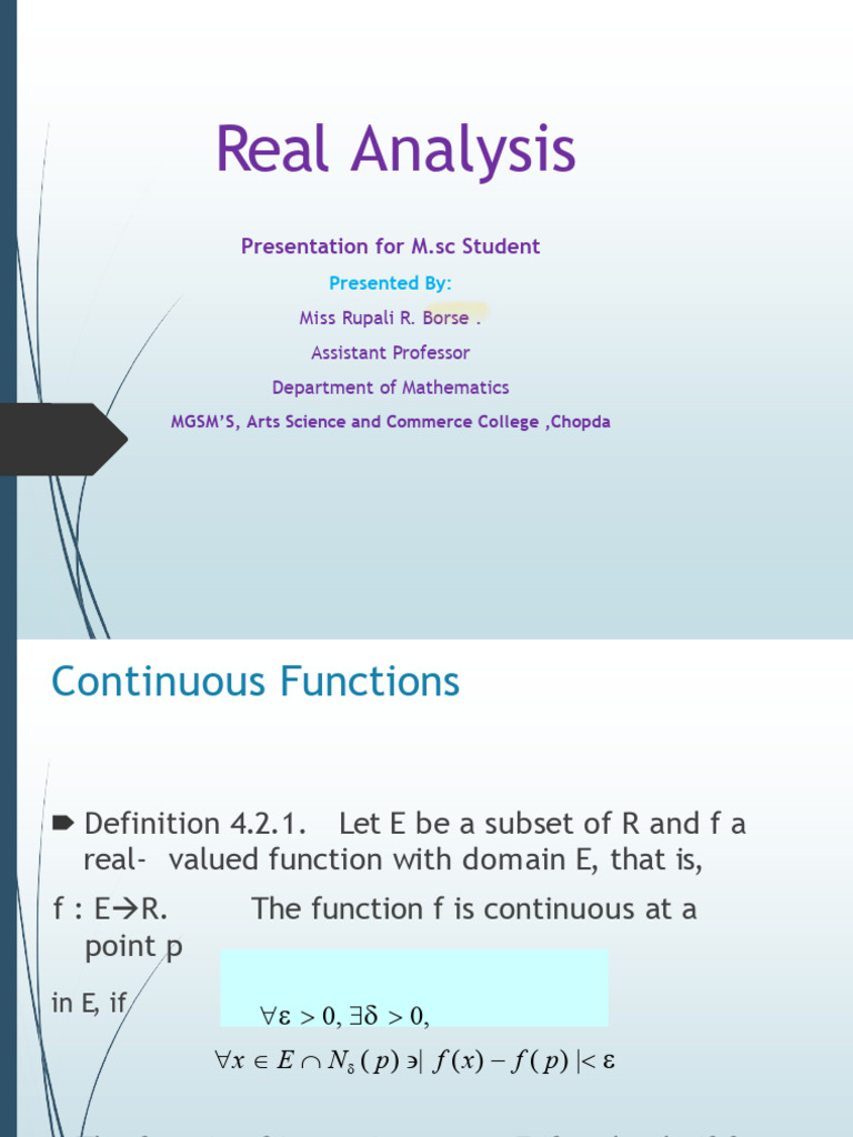 Rupalirealanalysisppt 221125071546 Fe274e04 | PDF | Continuous Function | Function (Mathematics)