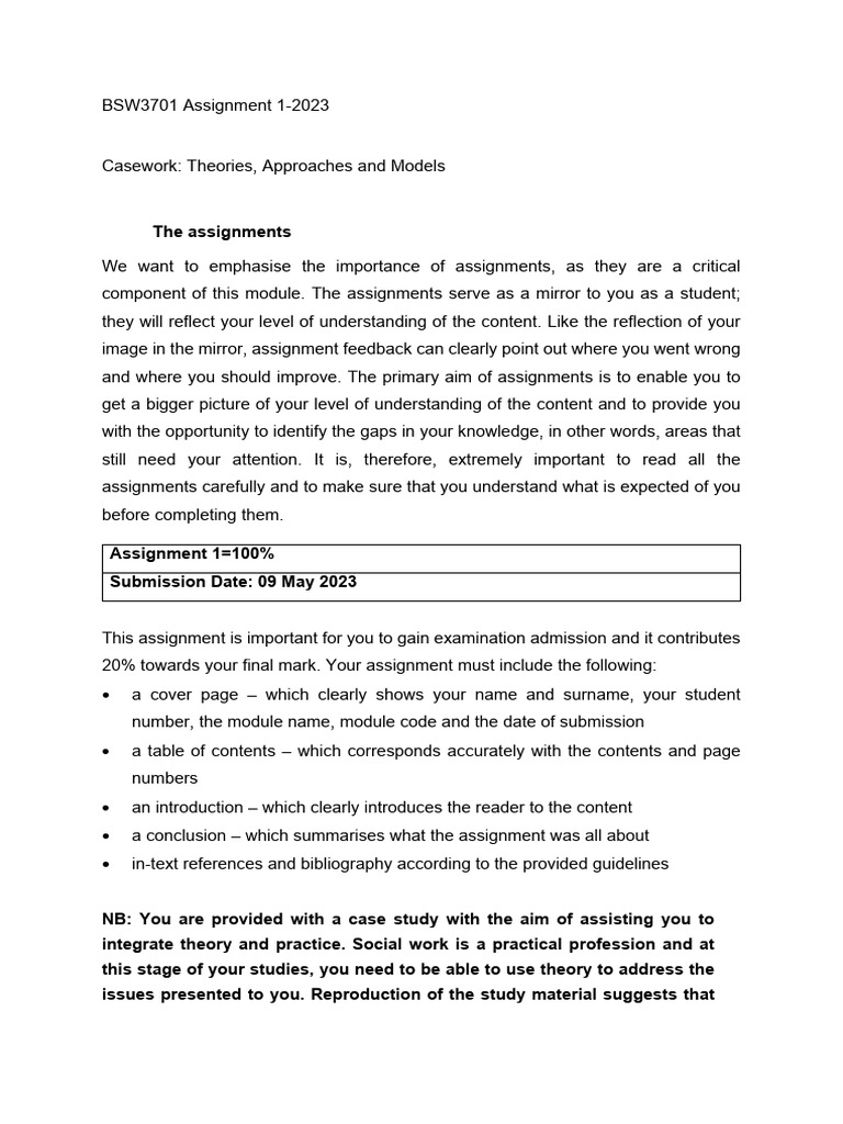 BSW3701 Assignment 1 Overview | PDF | Social Work | Family