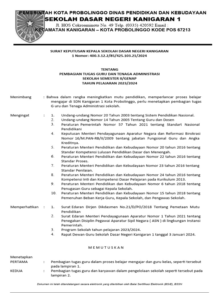 Pembagian Tugas 2023-2024 Genap | PDF