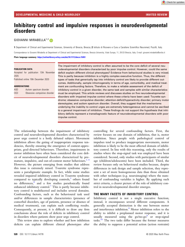 Develop Med Child Neuro - 2020 - Mirabella - Inhibitory Control and ...