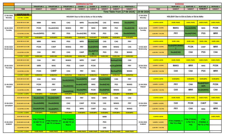 Engineering Timetable (17-06 To 23-06) | PDF