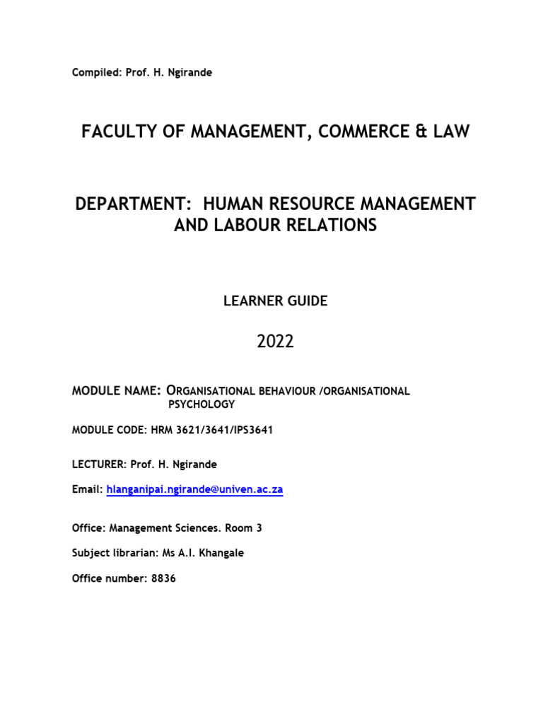 LEARNER GUIDE HRM 3641 IPS 3641-2022 | Download Free PDF | Leadership | Motivational