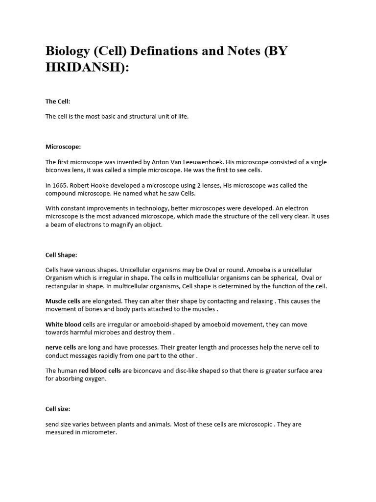 Science Bio (Cell) Short Notes | PDF | Endoplasmic Reticulum | Vacuole