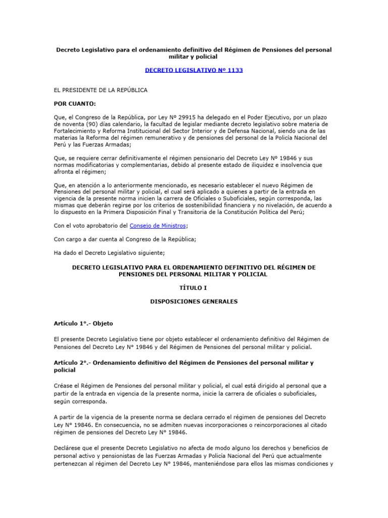 DL 1133 Ordenamiento Def Reg de Pensiones | PDF | Pensión | Policía