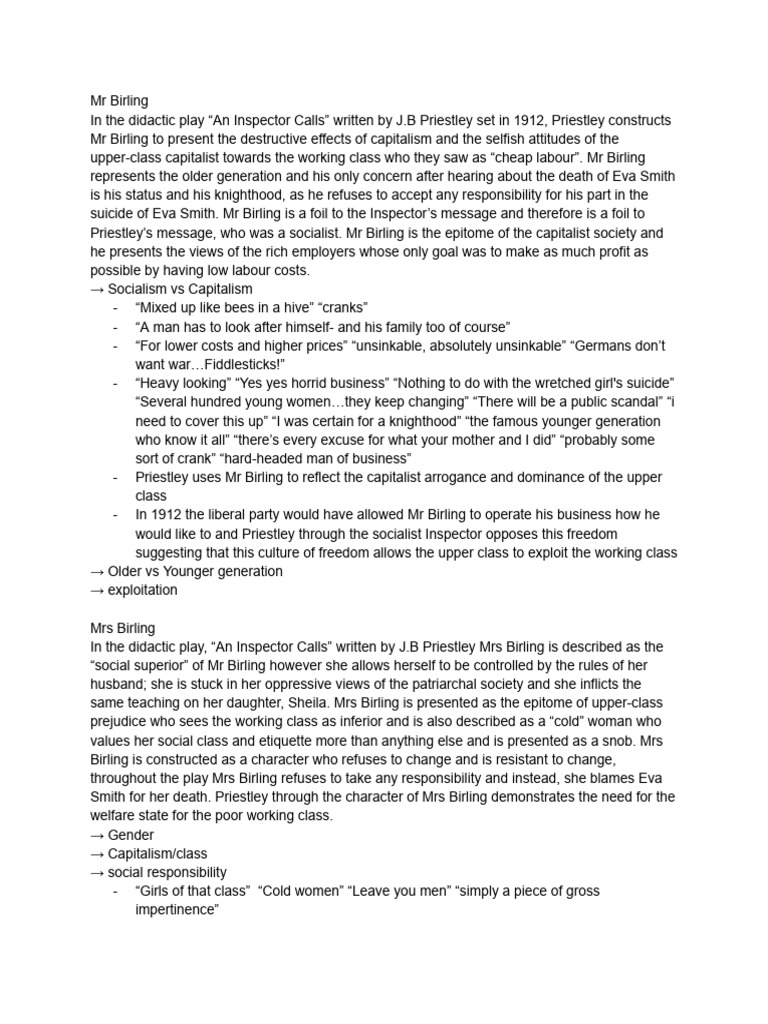 Inspector Calls - Thesis | PDF | Mystery, Thriller & Crime Fiction