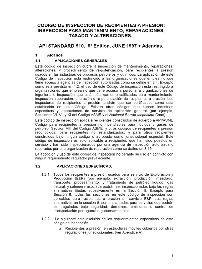 API 510 Codigo de Inspeccion de Recipientes A Presion (Español) .Doc ...