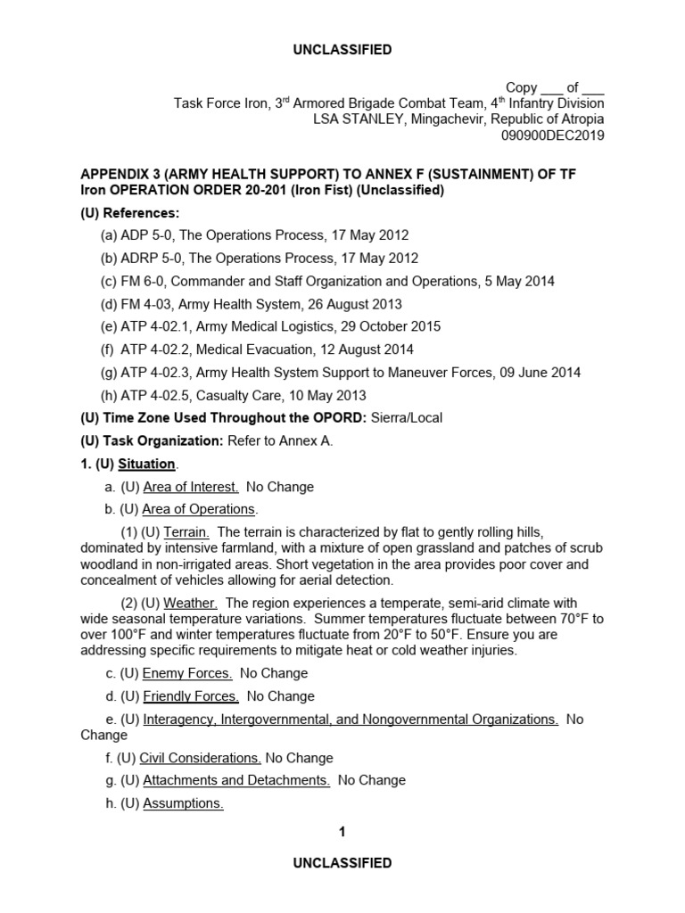 Army Health Support OPORD Annex F | PDF | Medicine | Health Care