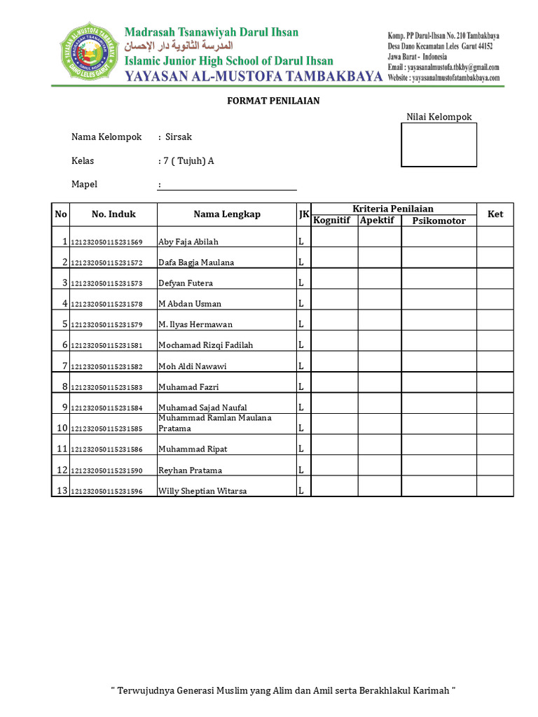 Format Nilai | PDF