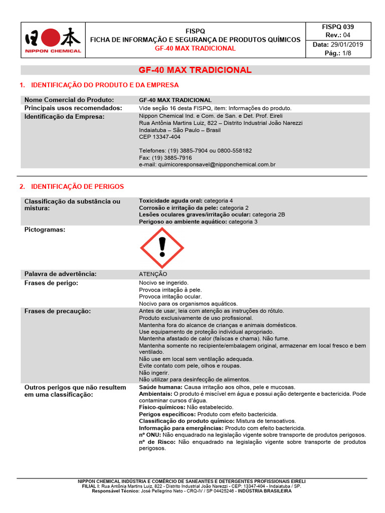 FISPQ - GF-40 MAX TRADICIONAL - Rev04-29.01.2019 | PDF | Embalagem e ...
