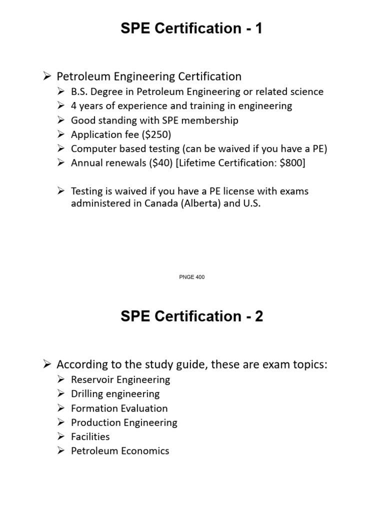 SPE_Certification | PDF | Petroleum Reservoir | Chemical Engineering