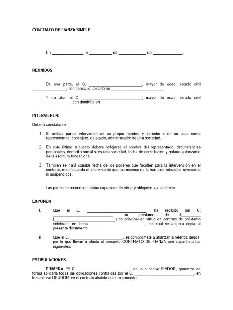 Contrato de Fianza Simple Detallado | PDF | Garantía