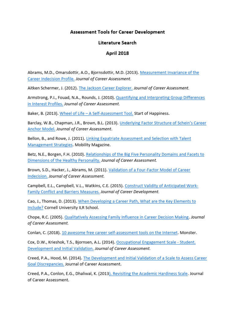 Assessment Tools For Career Development | PDF | Psychological Concepts ...