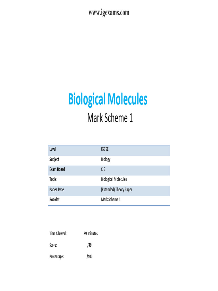 4.1 Biological Molecules IGCSE CIE Biology Ext Theory MS - L | PDF ...