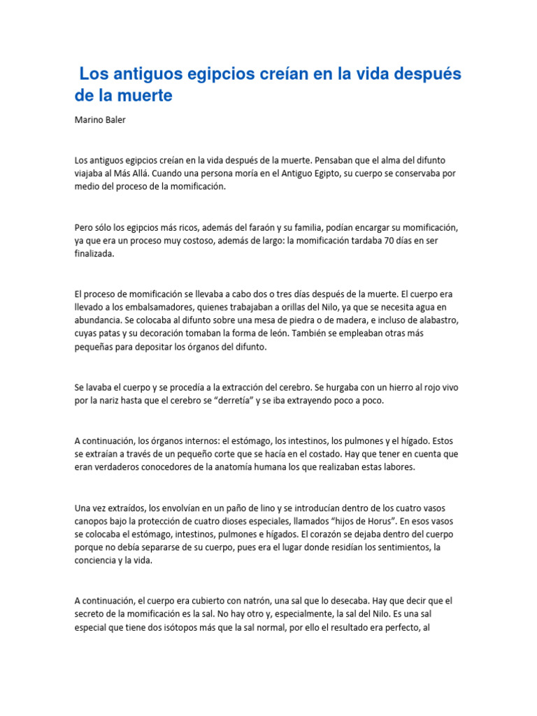 Los Antiguos Egipcios Creían en La Vida Después de La Muerte | PDF ...