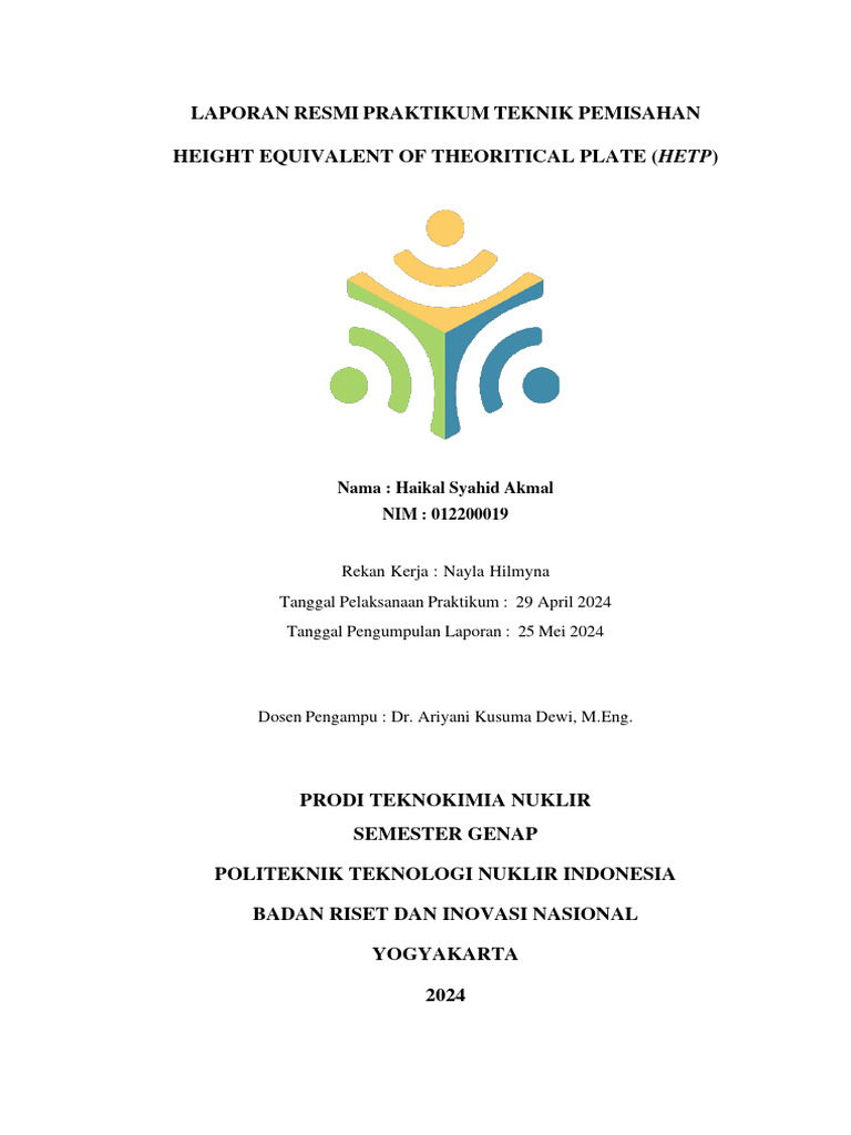 Laporan Resmi Praktikum Teknik Pemisahan - HETP - Haikal Syahid Akmal - 012200019 | PDF
