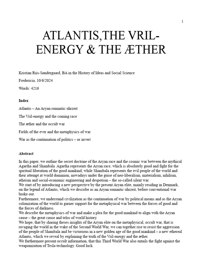 Atlantis The Vril Energy and The Aether | PDF | Atlantis