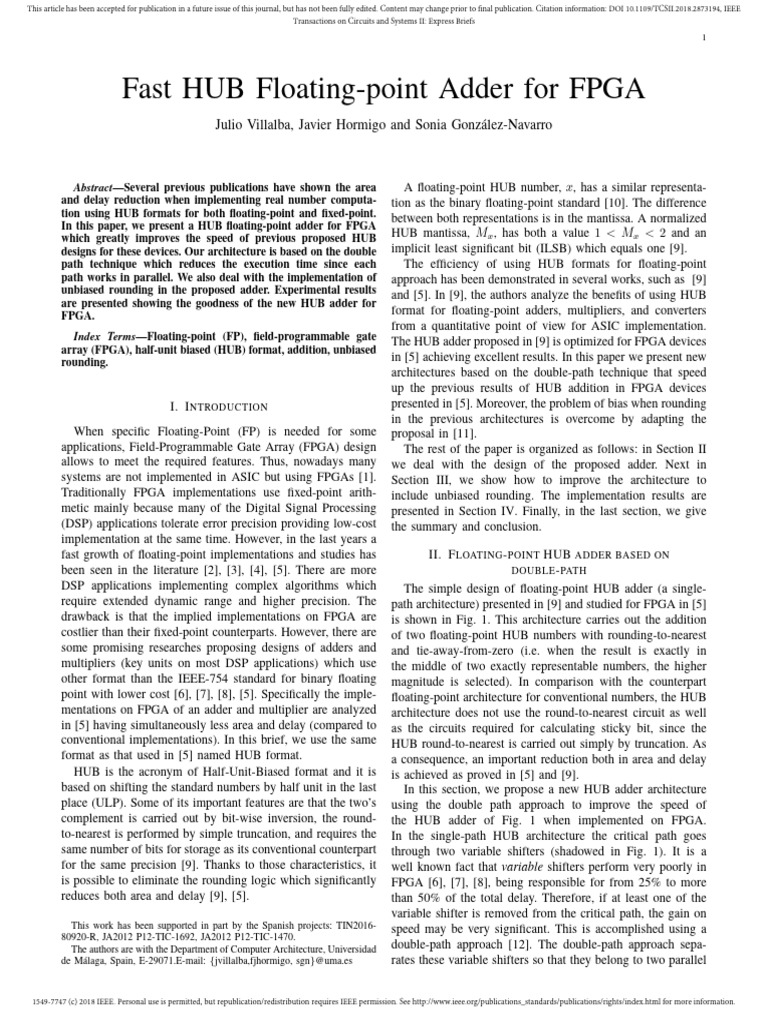 Fast Hub Floating Point Adder | PDF | Computer Engineering | Arithmetic