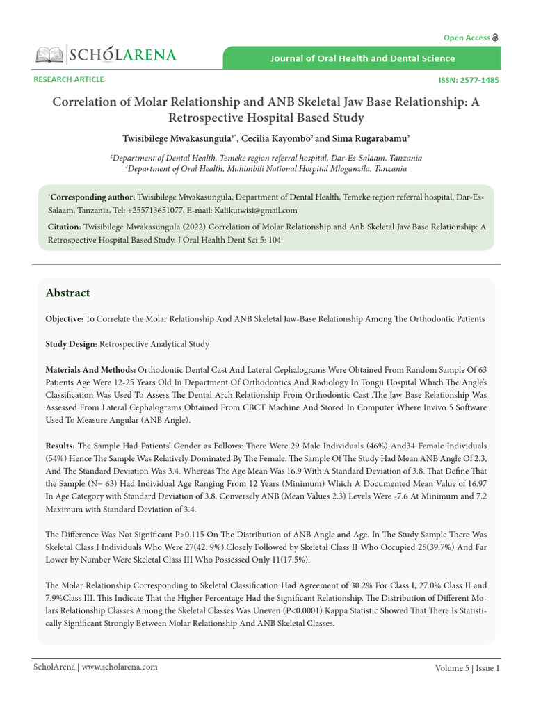 Molar and ANB Relationship Study | PDF | Orthodontics | Chi Squared ...