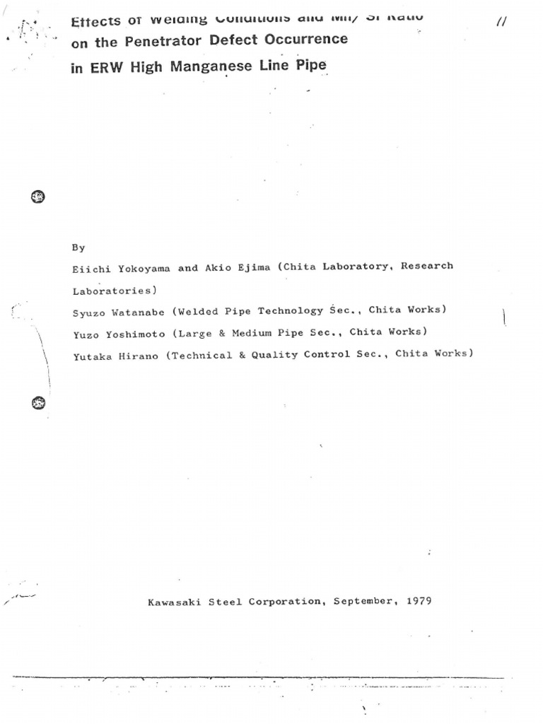 ERW Welding Conditions and The Formation of Penetrators in High Manganese ERW Line Pipe 1979 | PDF