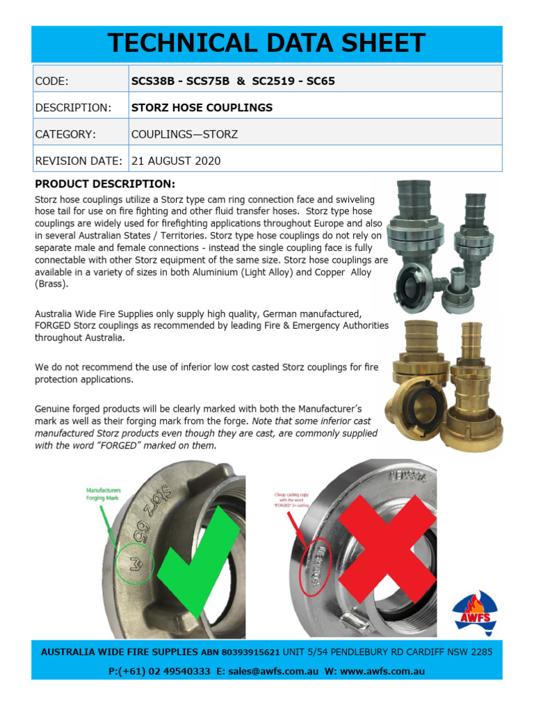 Storz Hose Couplings Technical Data Sheet | PDF | Building Engineering ...