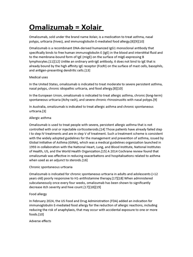 Omalizumab Xolair | PDF | Medical Specialties | Medicine