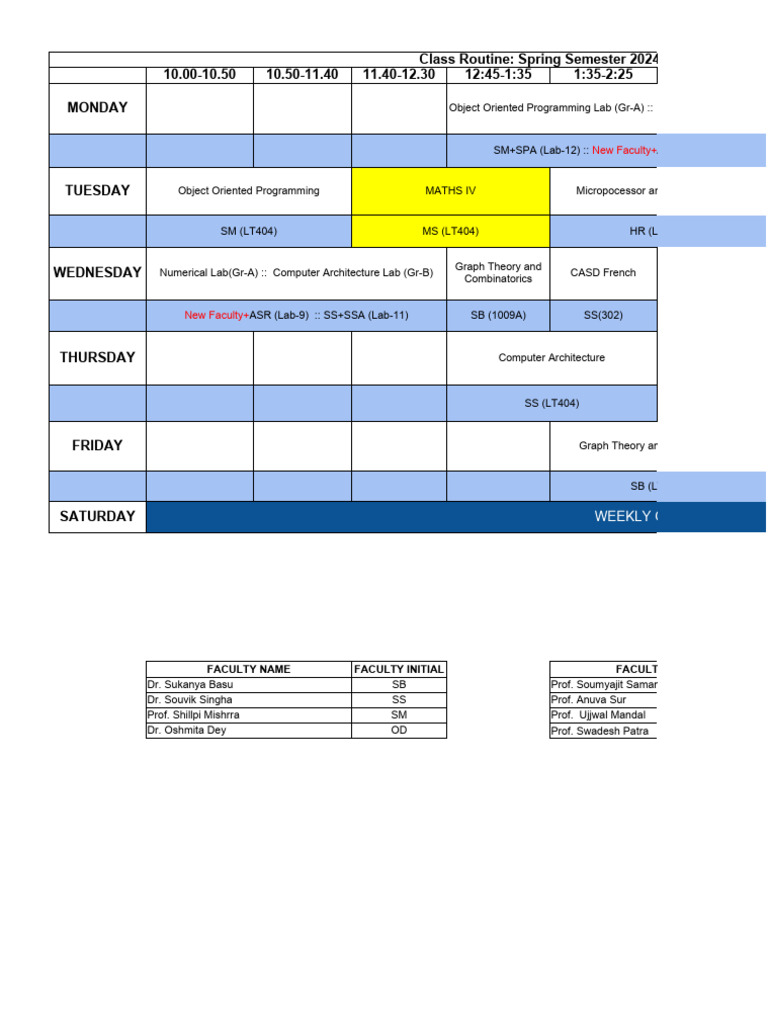Class Schedule for Dr. Subinoy Das | PDF | Computing | Computer Hardware