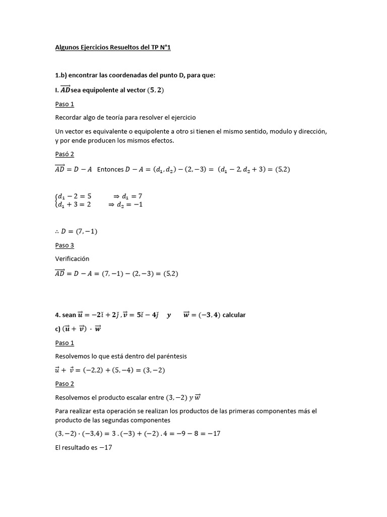 Algunos Ejercicios Resueltos TPN°1 | PDF | Vector Euclidiano | Volumen