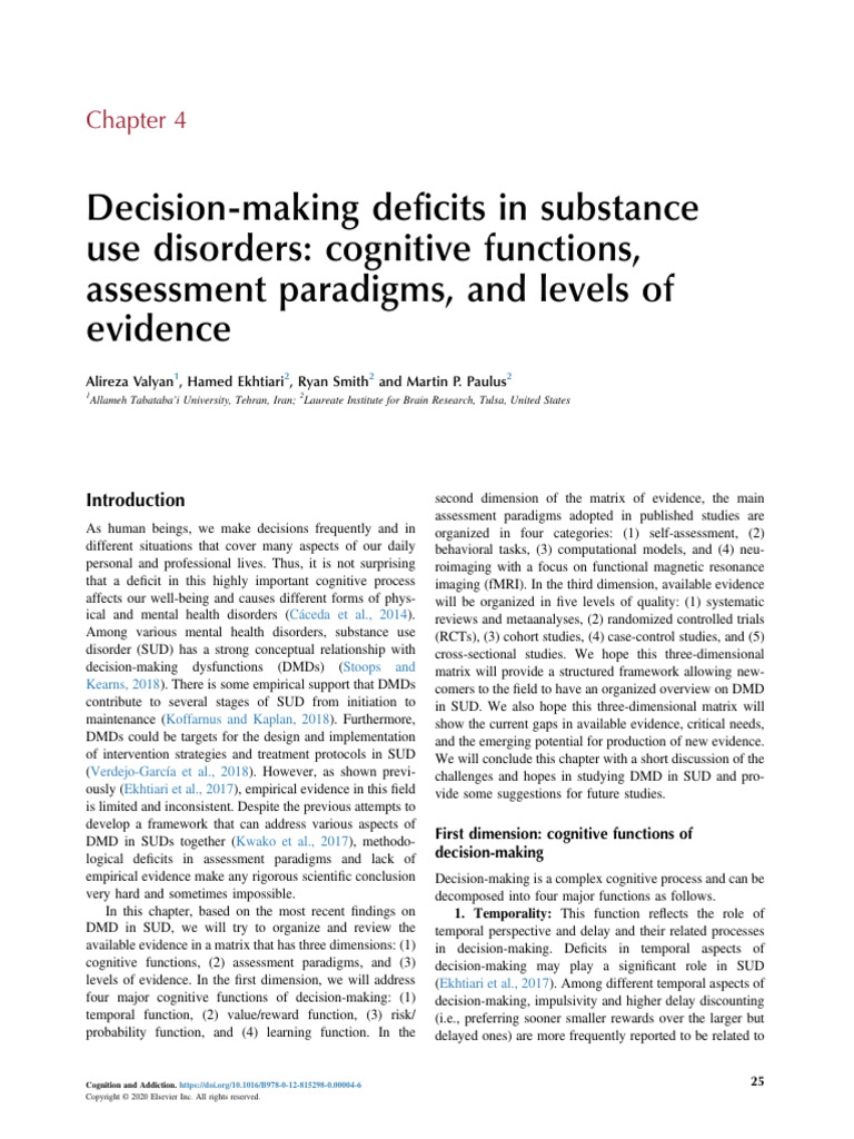Chapter 4 - Decision Making Deficits in Substance Use Disord - 2020 - Cognition | Download Free ...