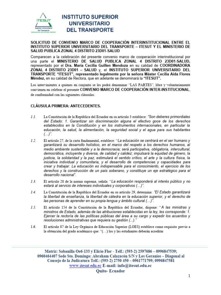 Solicitud de Convenio MSP La Villegas | PDF | Educación más alta | Institución