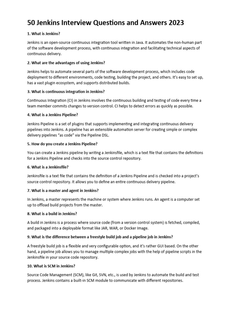 50 Jenkins Interview Questions and Answers 2023 | PDF | Version Control ...