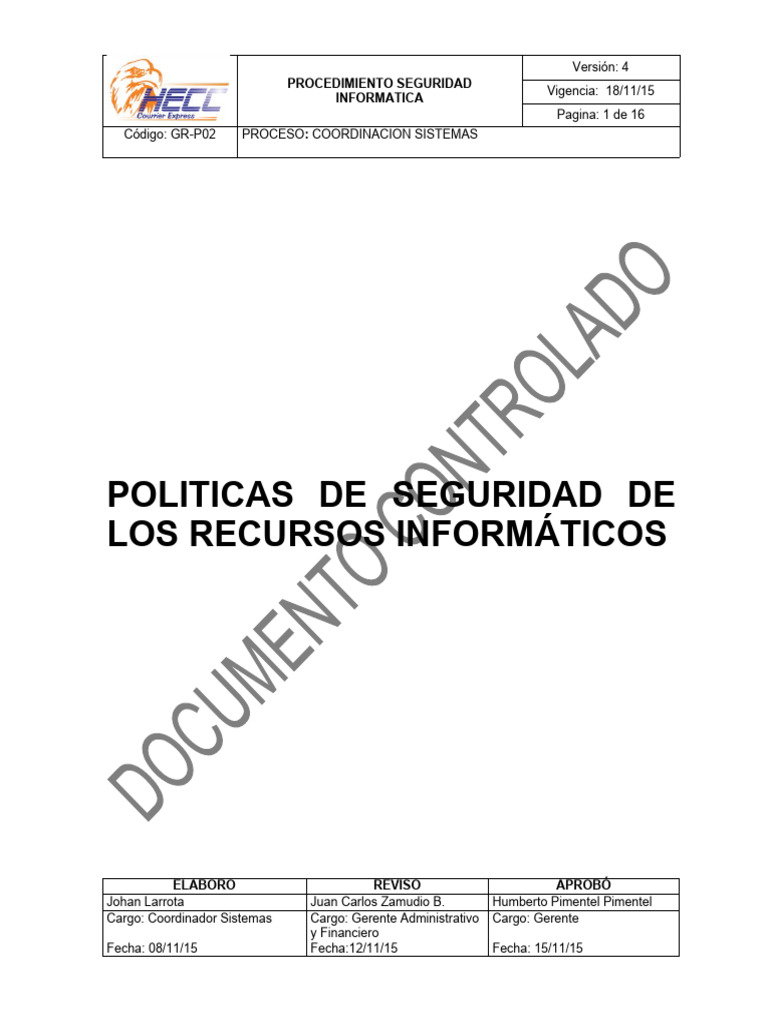 GR-P02 Procedimiento Seguridad Informatica V4 | PDF | Red de computadoras | Internet