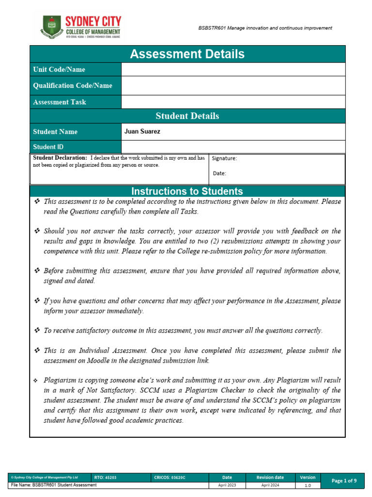 BSBSTR601 Student Assessment Task 1 | PDF | Risk | Creativity