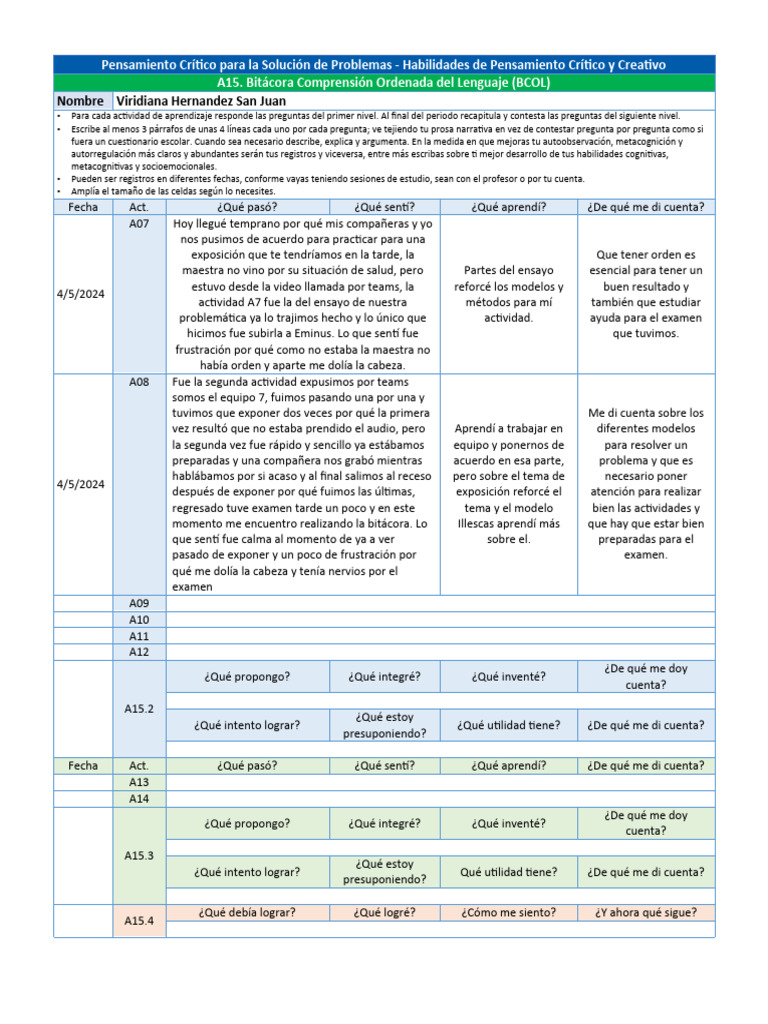 3a. Bitácora COL de Campirán_ | PDF | Pensamiento crítico | Ciencias ...