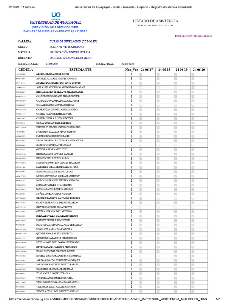 Universidad de Guayaquil - SIUG - Docente - Reporte - Registro ...