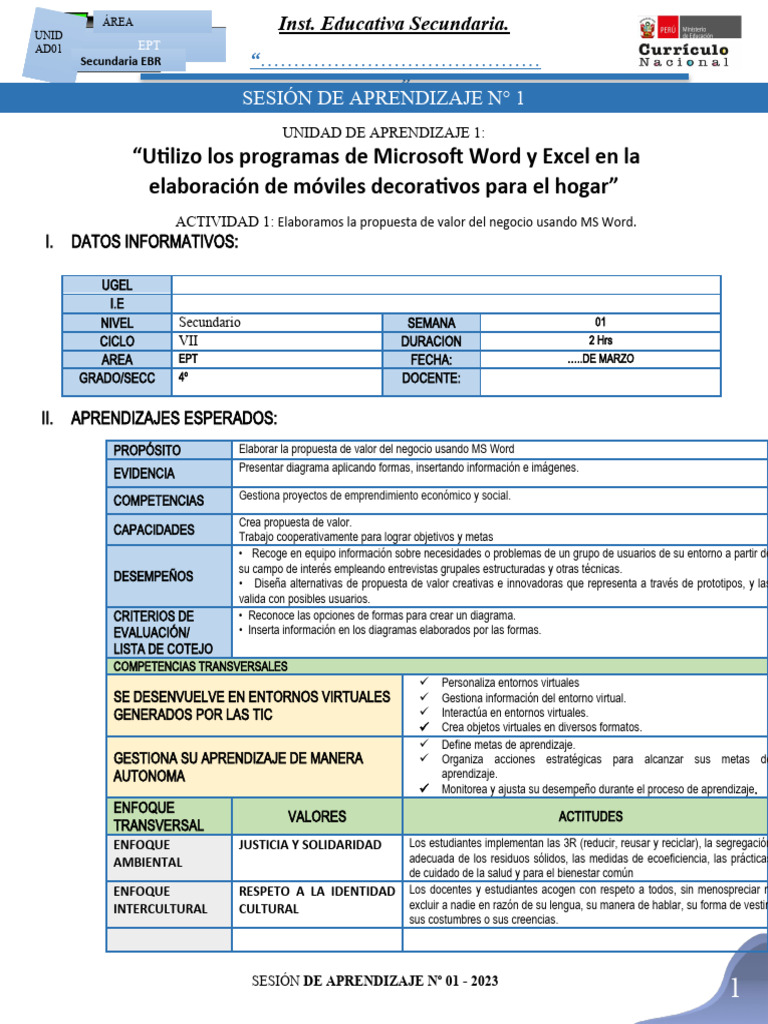4º Ses Act 1-Ept-U1 | PDF | Evaluación | Aprendizaje
