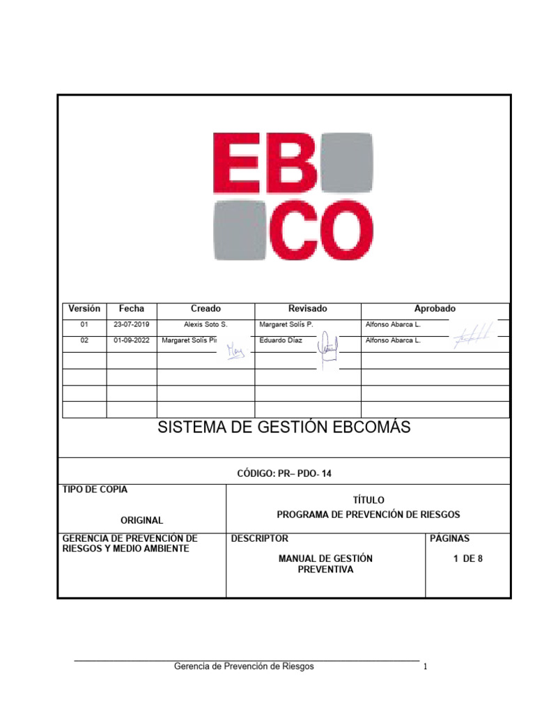 Pr-Pdo-14 Sistema de Prevención de Riesgos para Subcontratistas | PDF | Seguridad y salud ...