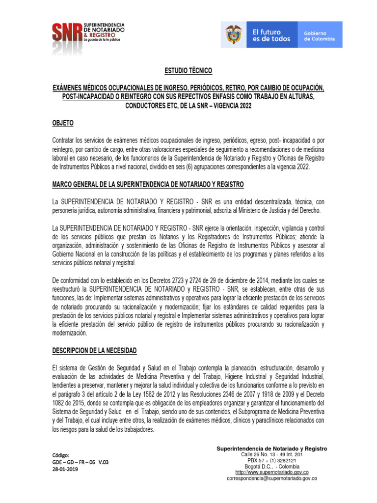 EMO Estudio Tecnico Examenes Medico Ocupacionales 20206 | PDF ...
