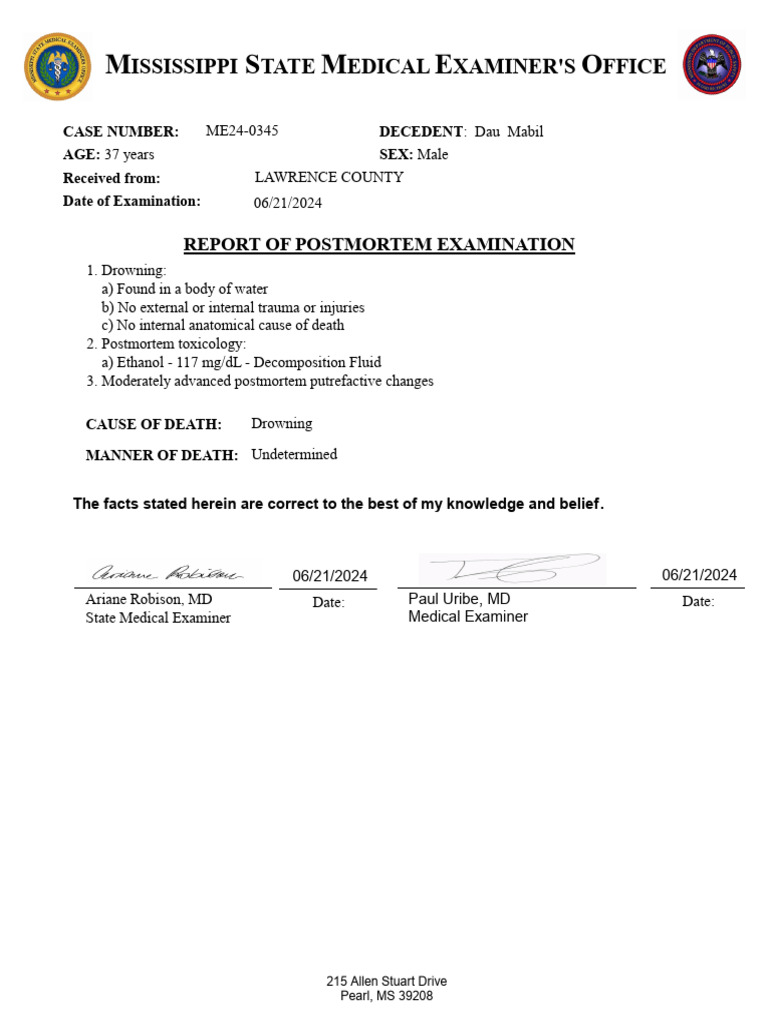 Dau Mabil postmortem exam | Download Free PDF | Autopsy | Lung