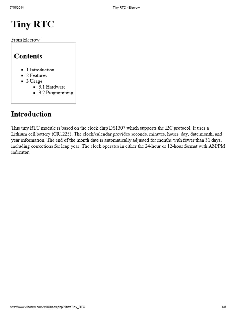 Tiny RTC | PDF | Arduino | Digital Technology
